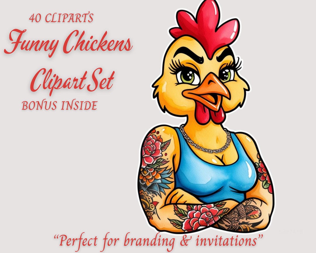 Gangsta Chickens Clipart Set: Funky Watercolor Pngs - Etsy