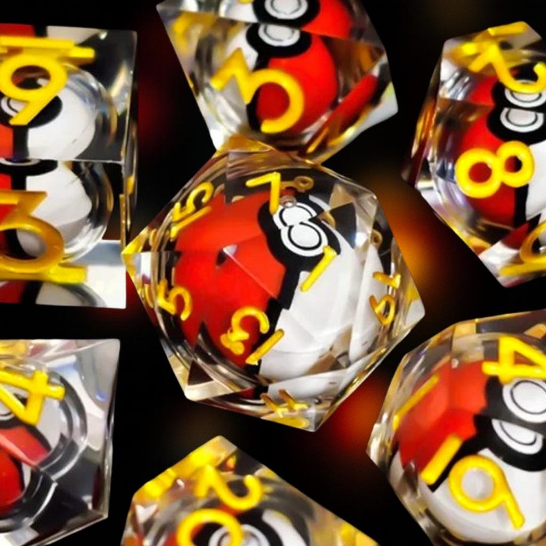 Resin Poké Ball Dice | Polyhedral RPG Set | Rotating Poké Ball Heart ...