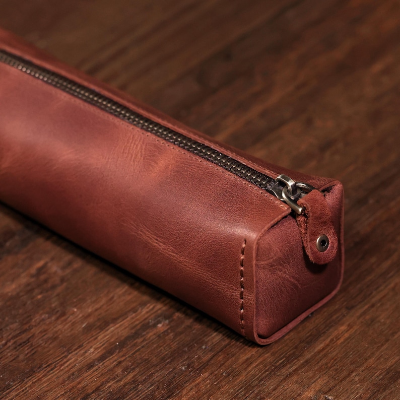 Personalized Leather Pen Case, Full Grain Zipper Pouch, Custom Engraved ...