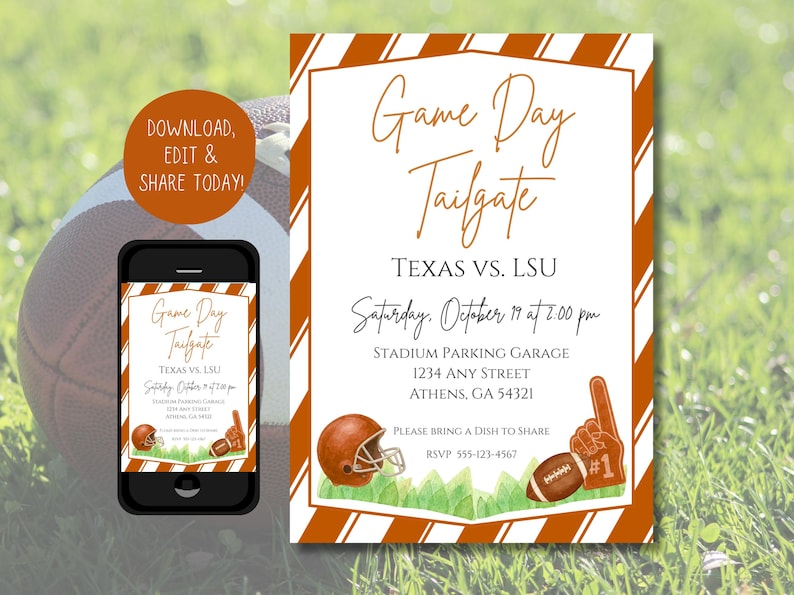 Editable Burnt Orange Football Tailgate Party Template | Cute Fall Game ...