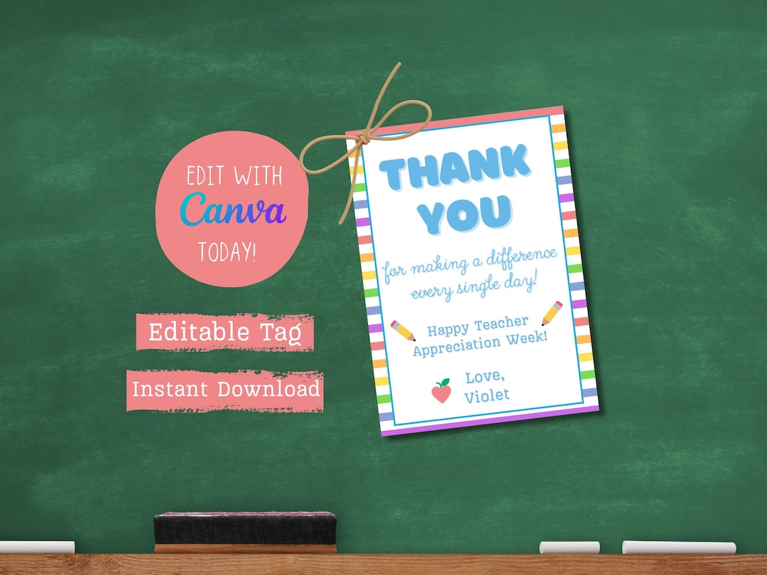 EDITABLE Teacher Appreciation Week Gift Tag, Teacher Appreciation Gift ...