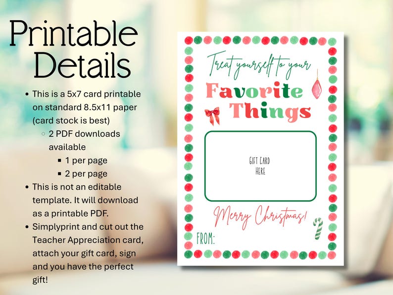 Printable Christmas Teacher Gift Card Holder | Holiday Gift for Teacher ...