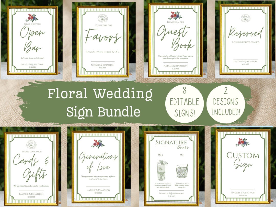 Printable Watercolor Floral Wedding Sign Bundle | Jewel Tones Wedding ...