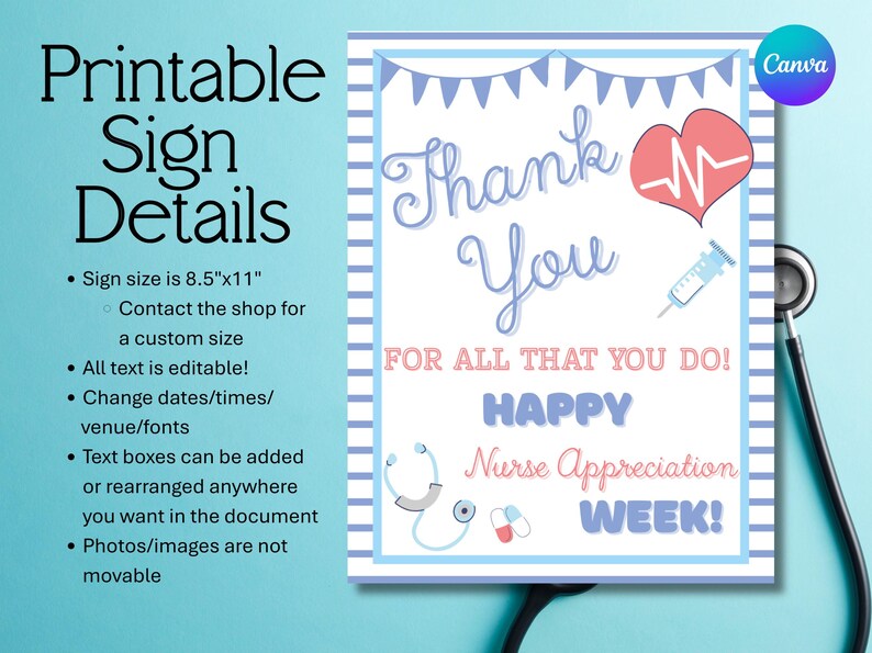 Nurse Appreciation Week Sign, Editable Thank You for All You Do Nurses ...