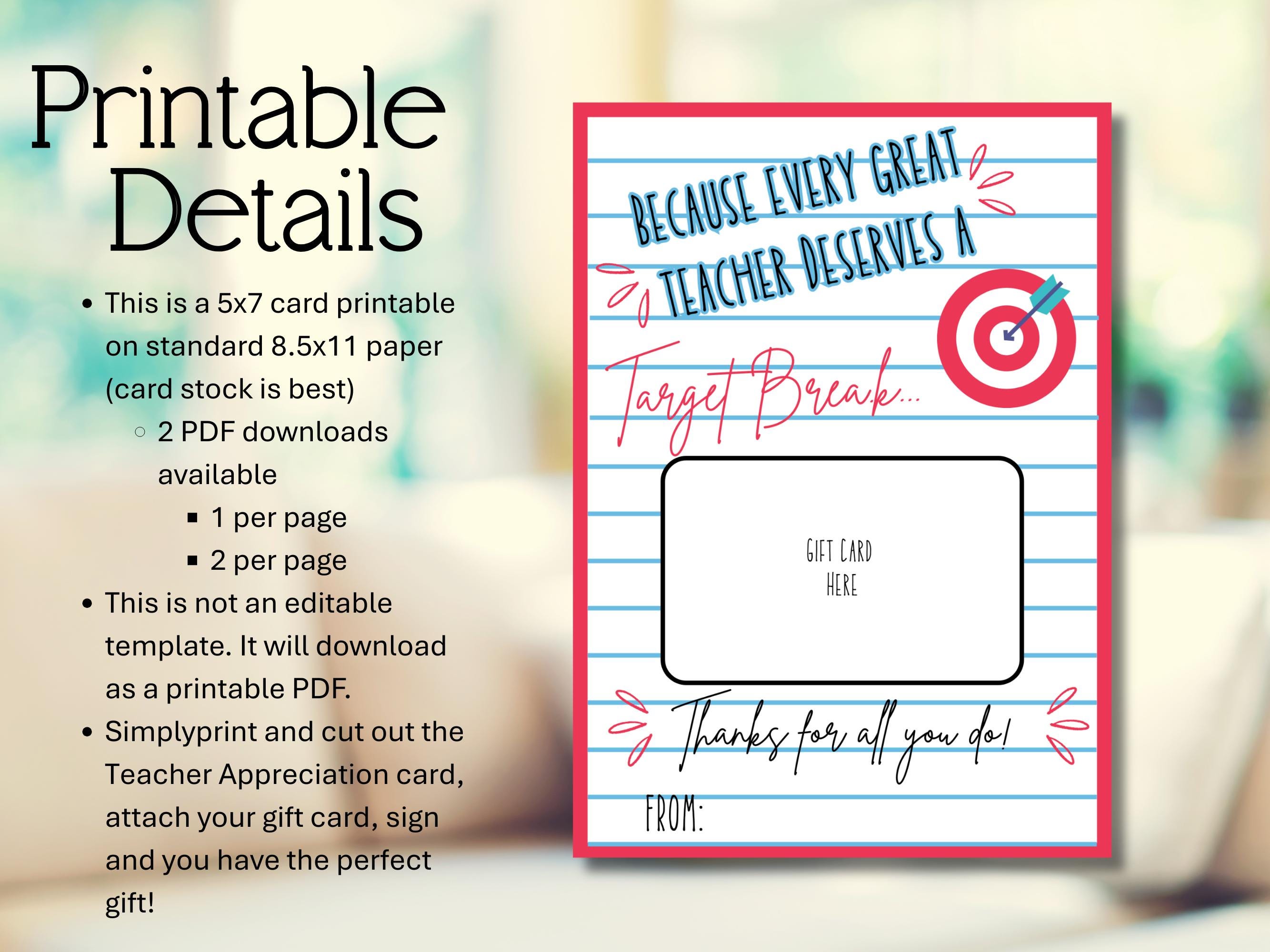 Printable Thank You Teacher TARGET Gift Card Holder | Teacher ...