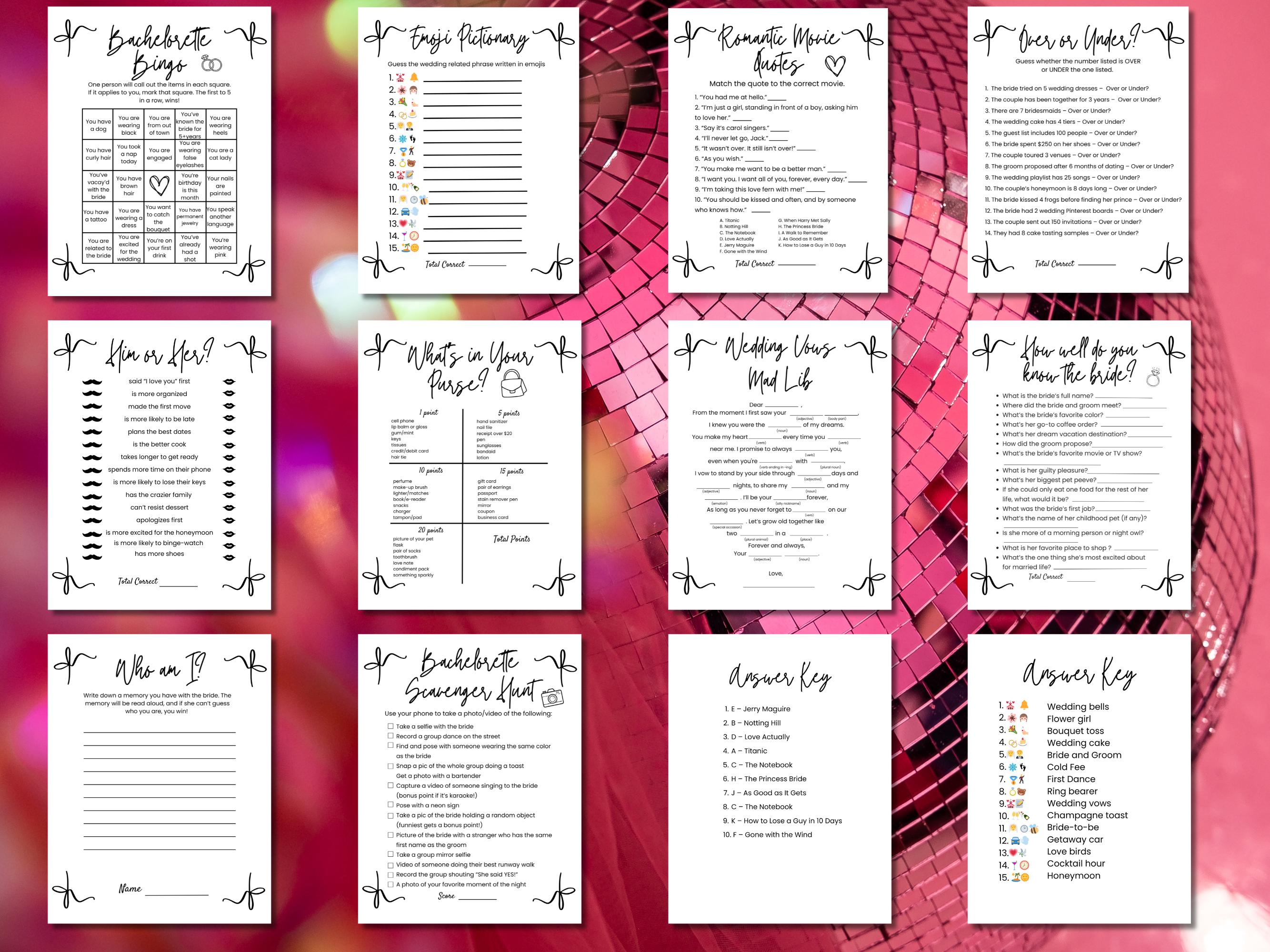 Printable Bachelorette Party Games | Clean Bachelorette Games ...