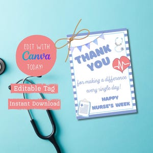 EDITABLE Nurse Appreciation Gift Tag, Nurse Appreciation Tag, Nurse ...