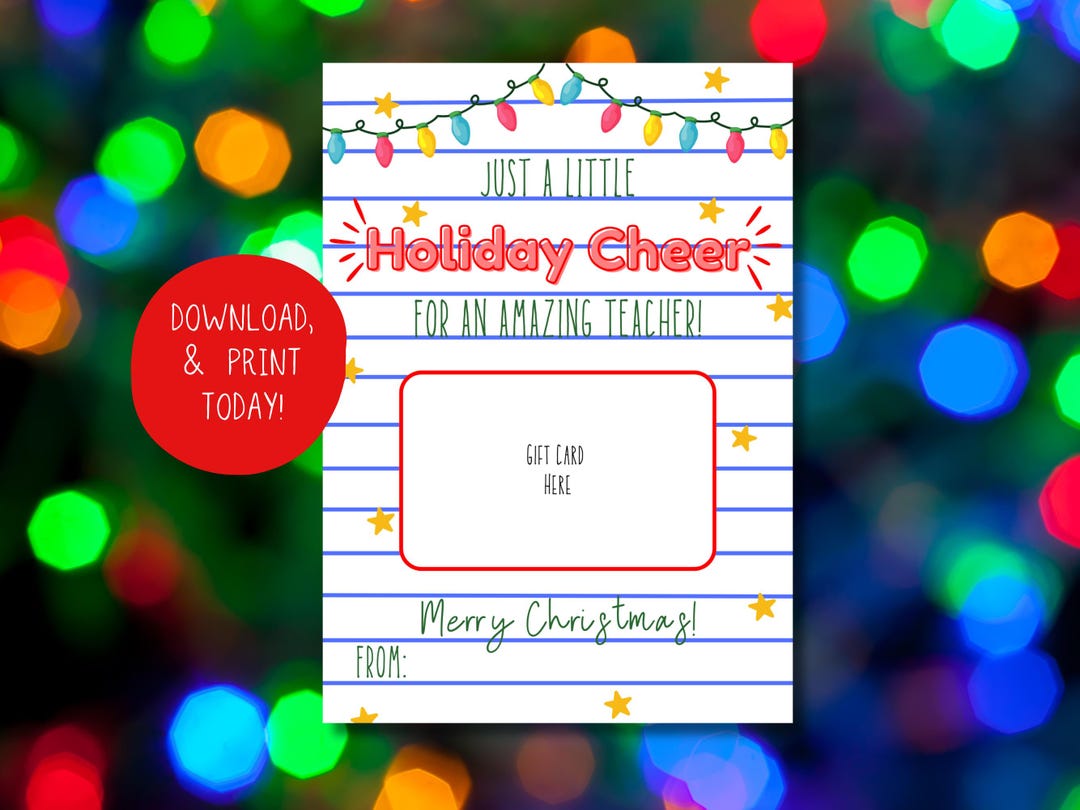 Printable Christmas Teacher Gift Card Holder | Holiday Gift for Teacher ...