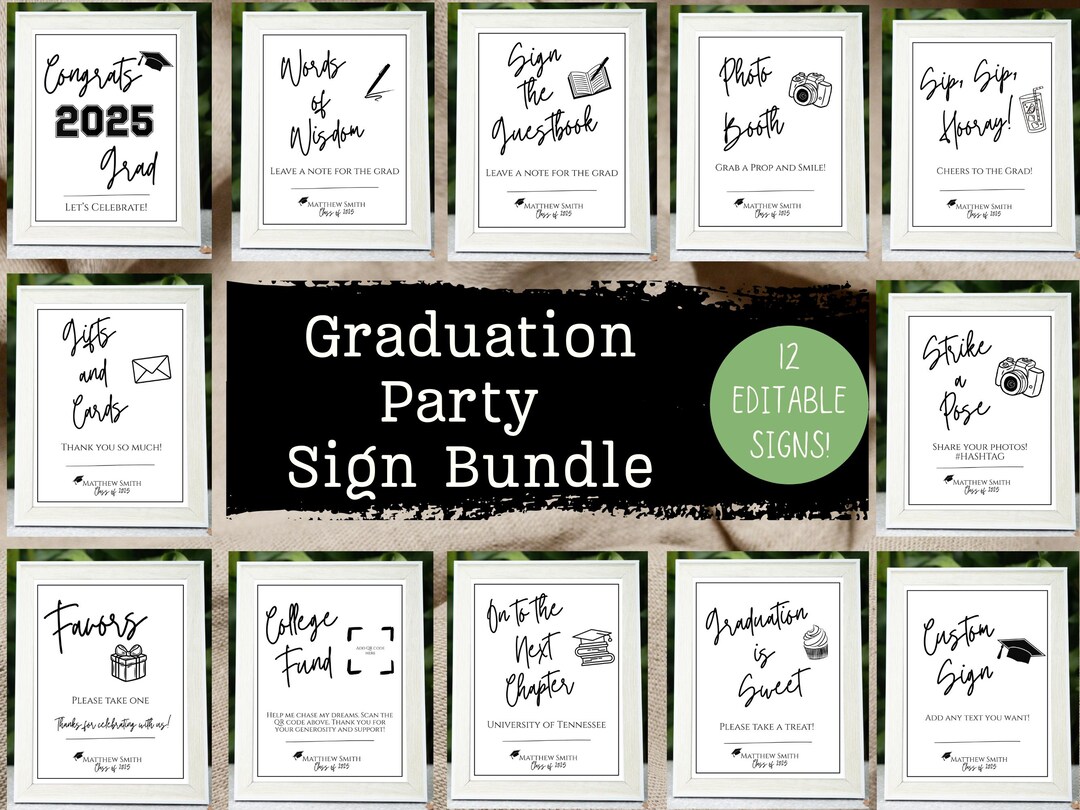 Graduation Sign Bundle, EDITABLE Grad Party Signs, Graduation Party ...