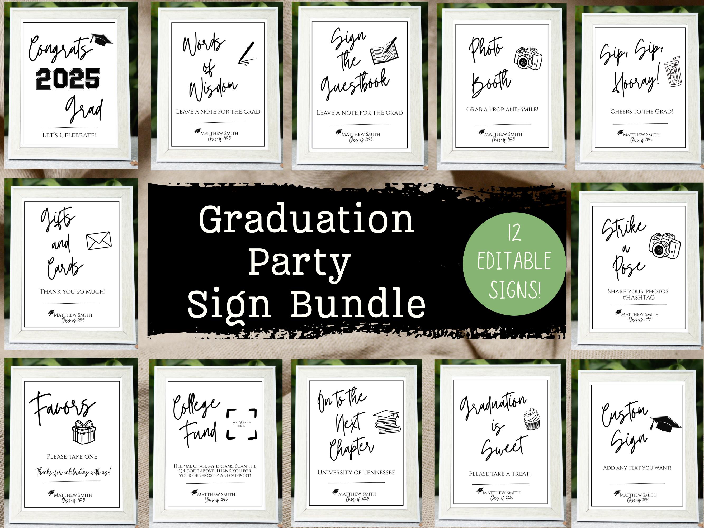 Graduation Sign Bundle, EDITABLE Grad Party Signs, Graduation Party ...