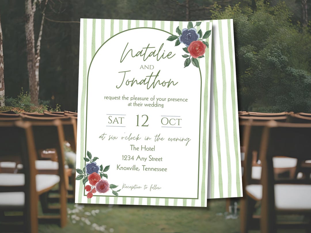 Floral Stripe Wedding Invitation | Editable Jewel Toned Wedding Invite ...