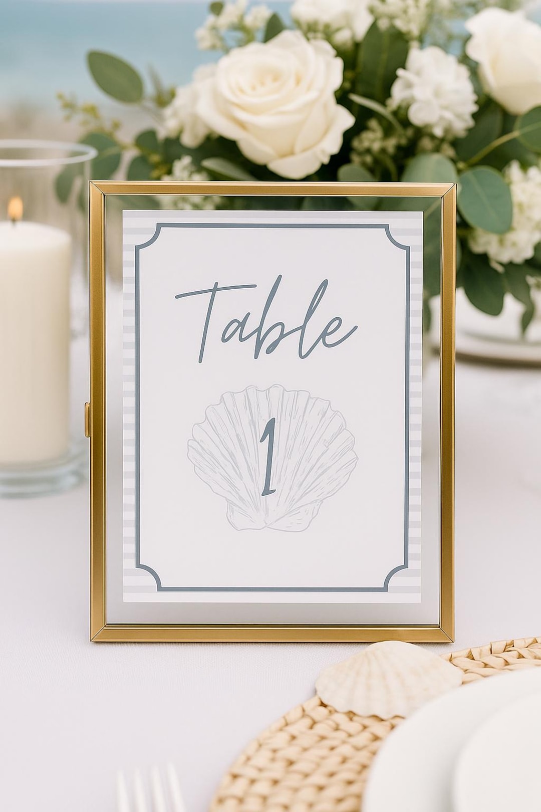 Blue Beach Wedding Table Numbers | Editable Coastal Wedding Table ...