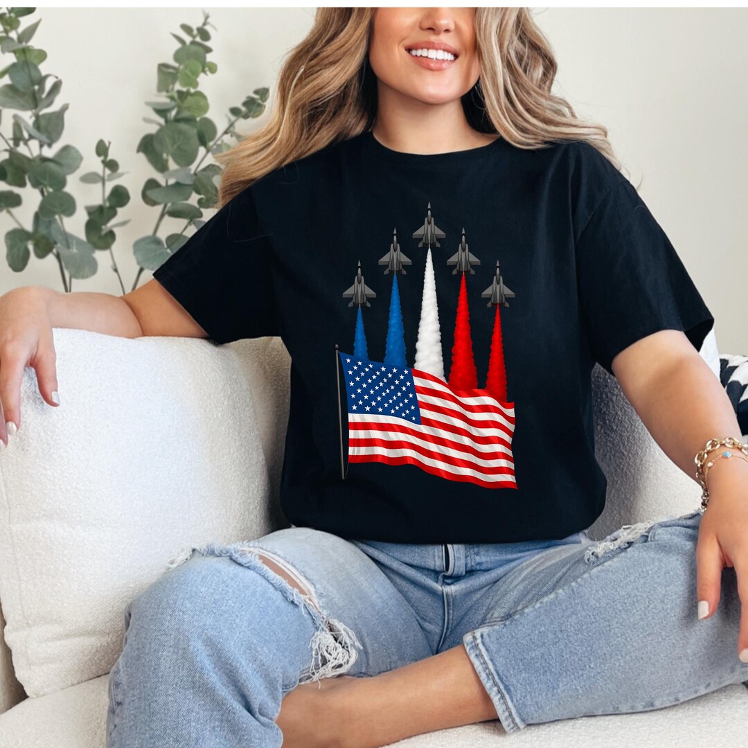 American Flag Fighter Jet Shirt – 4th of July Patriotic Tee With Red ...