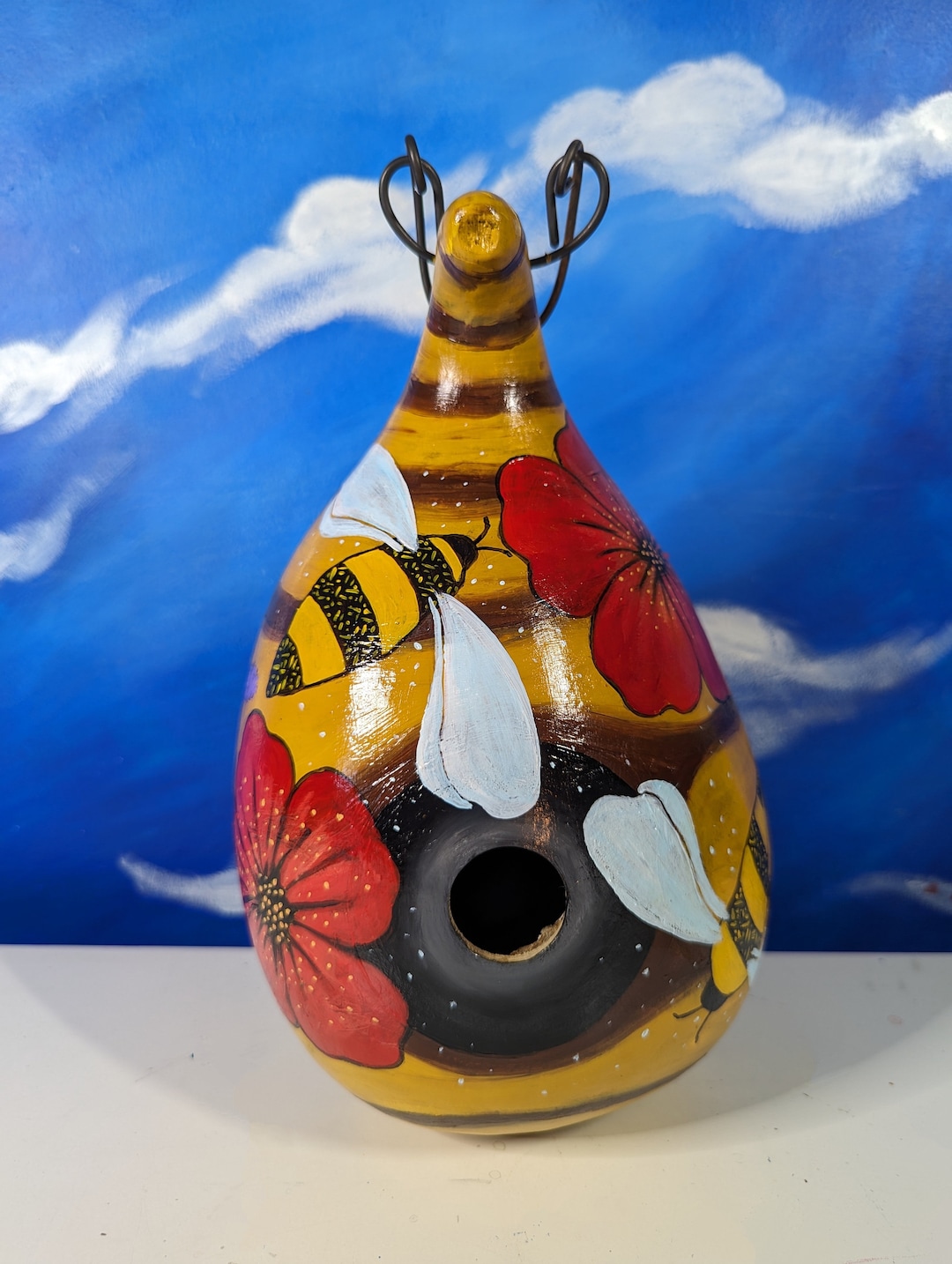 Hand-painted Bee Hive Gourd Birdhouse: Whimsical Yard Decor - Etsy
