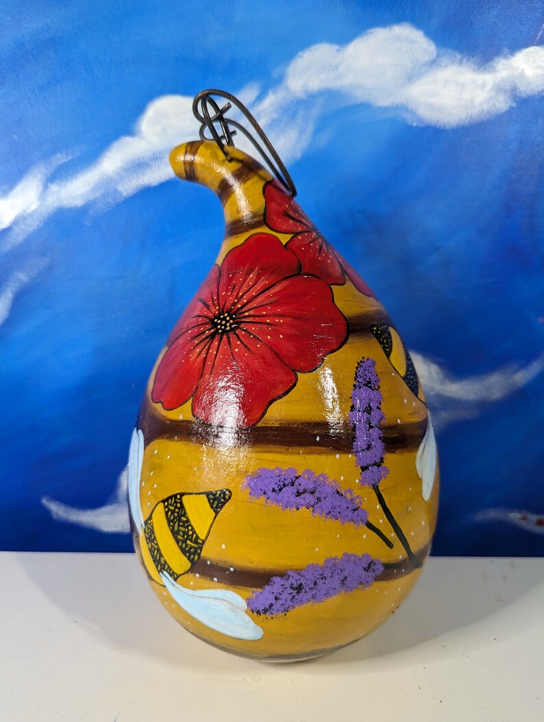 Hand-painted Bee Hive Gourd Birdhouse: Whimsical Yard Decor - Etsy