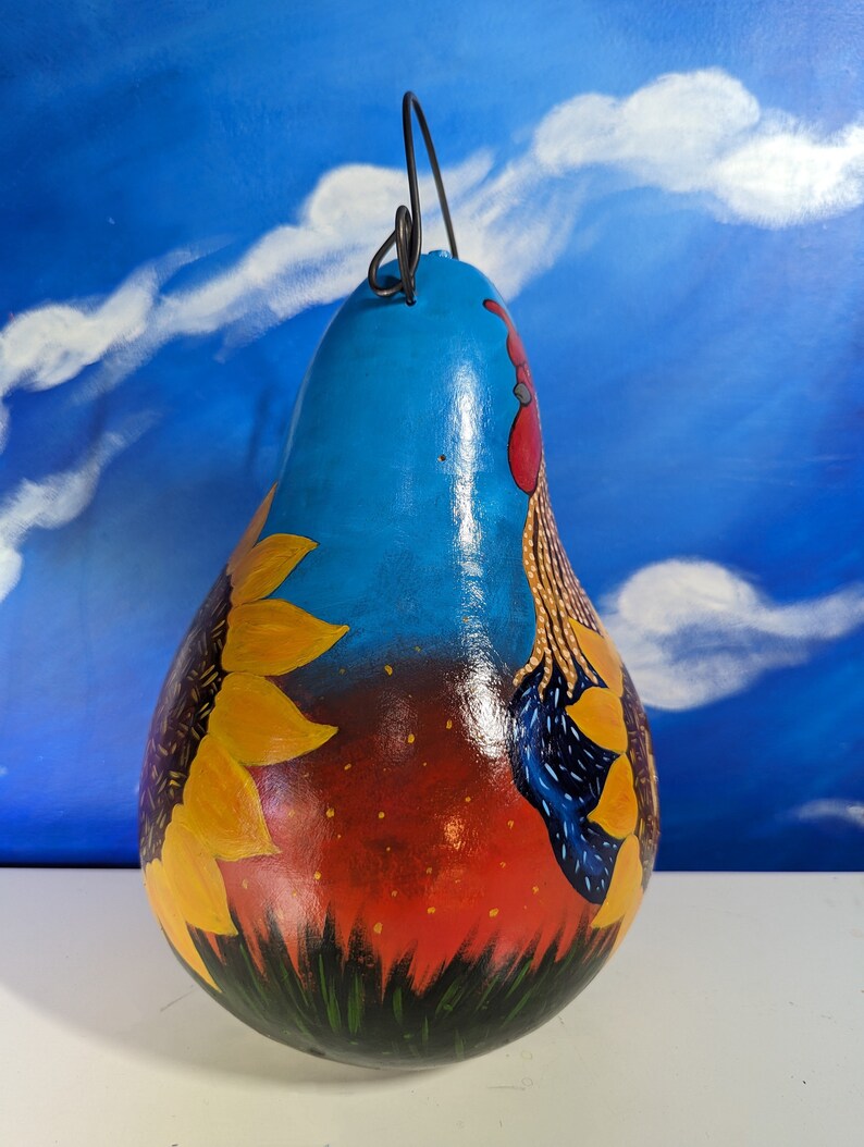 Birdhouse Gourd, Rooster Gourd, Handpainted Garden Decor, Original Art ...