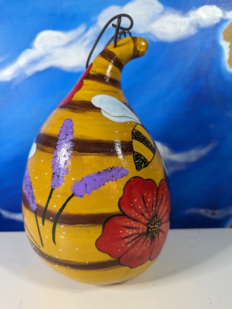 Hand-painted Bee Hive Gourd Birdhouse: Whimsical Yard Decor - Etsy