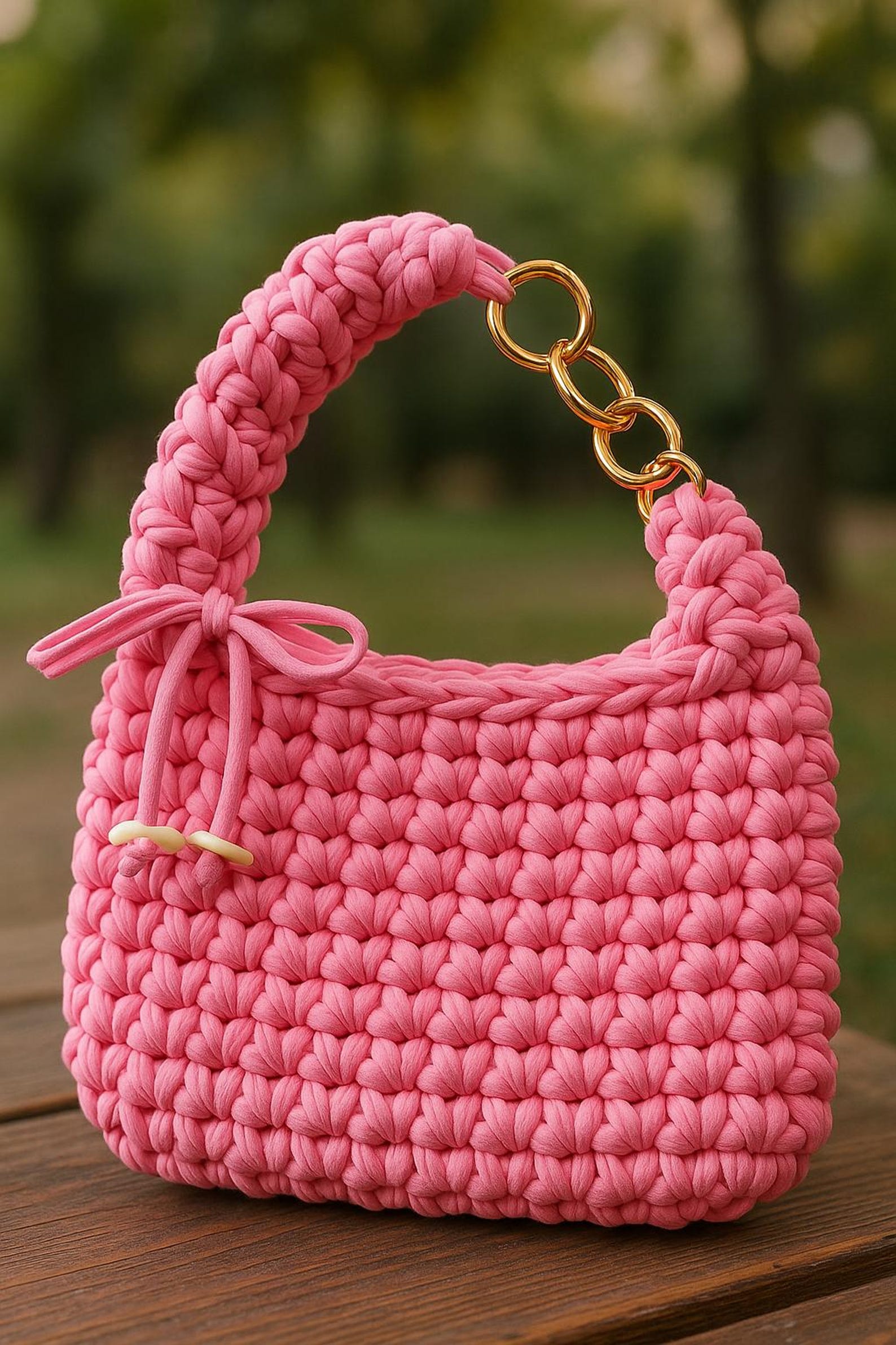 Pink Chunky Crochet Bag, Handmade Crochet Bag,t-shirt Yarn Shoulder Bag ...