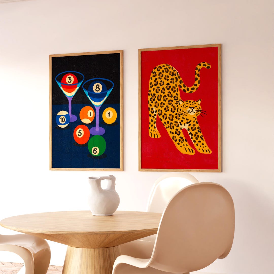 Leopard Print 8 Ball Billiard Balls Wall Art Retro 70s Aesthetic ...