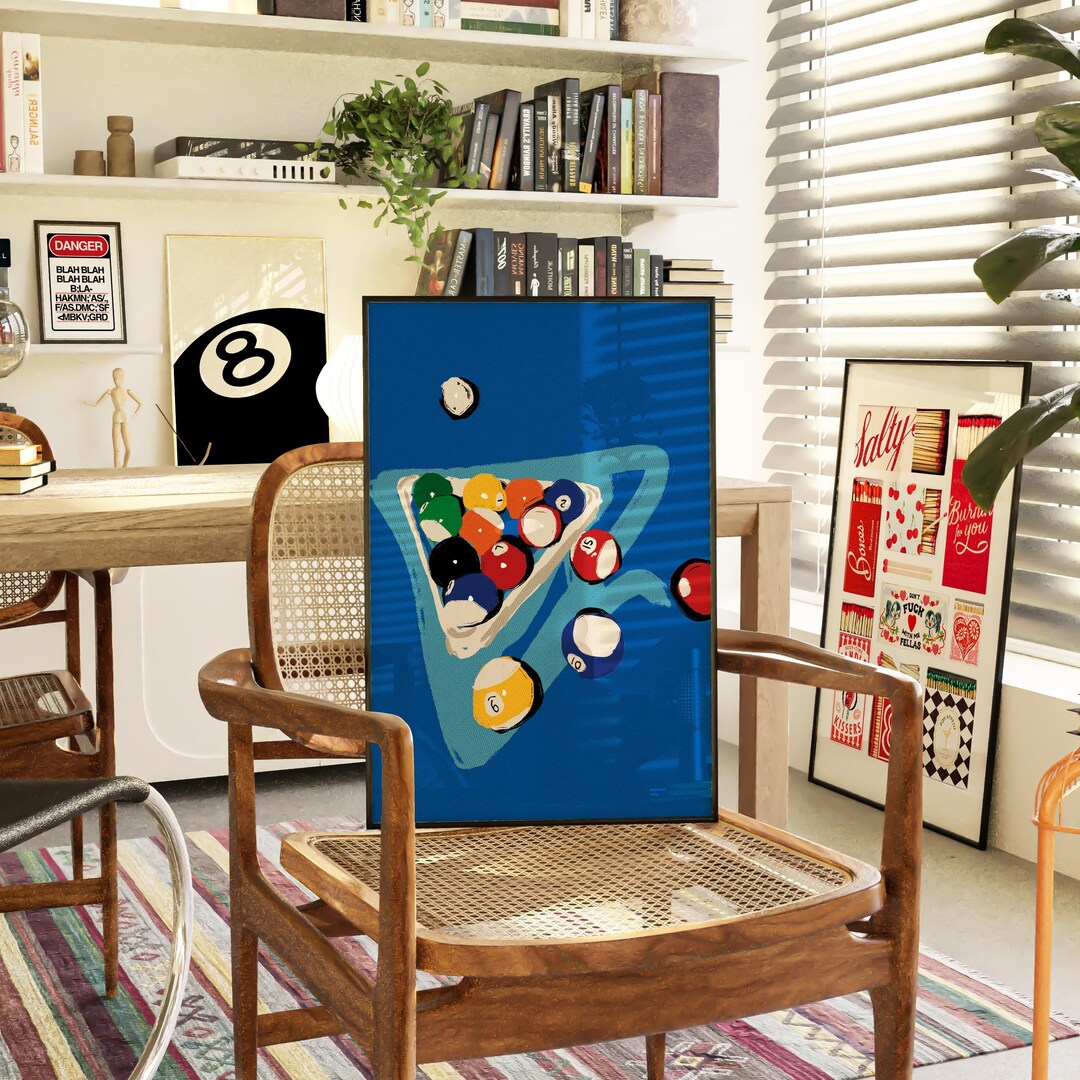 8 Ball Billiard Balls Wall Art Retro Pool Table Poster Vintage Game ...