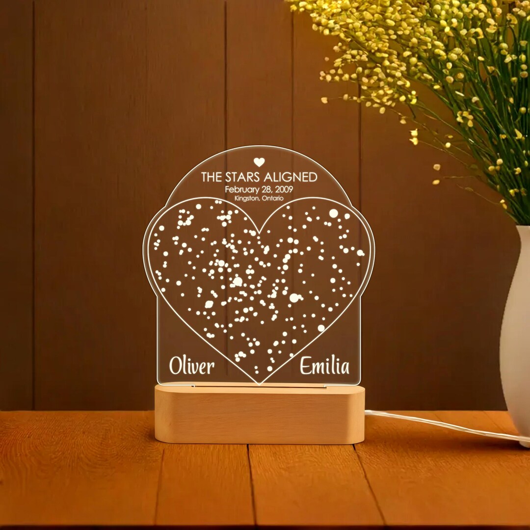 Personalized Acrylic Lamp - Custom Star Map for Couples, Night Light ...