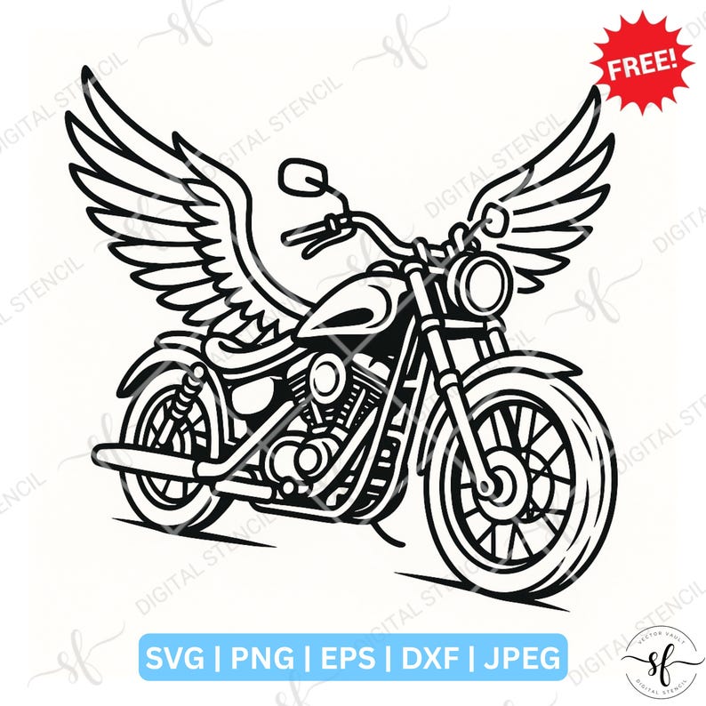 Winged Motorcycle SVG Bundle: Biker Angel Wings Cut Files (digital ...