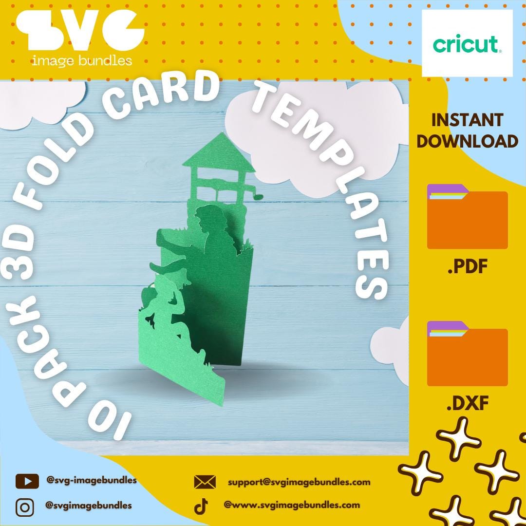 10 Pack 3D Fold Card Templates for Papercrafts Cricut, Silhouette ...