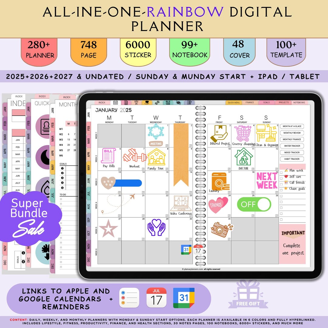 Rainbow Digital Planner 2025 2026 2027 Undated – Goodnotes & iPad PDF ...