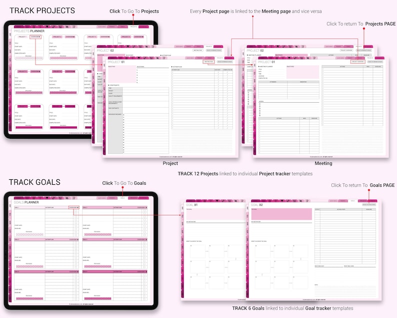 All-in-one Digital Planner 2026 2027 & Undated – Pink Rose Theme ...
