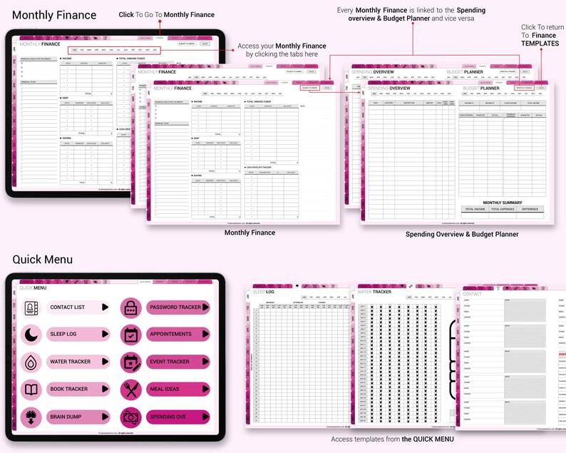 All-in-one Digital Planner 2026 2027 & Undated – Pink Rose Theme ...