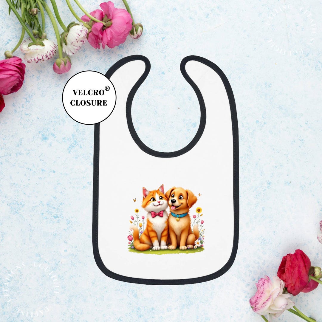 Cute Baby Bib – Fun Dog & Cat Cartoon Design – Spring Pet Lover Parent ...