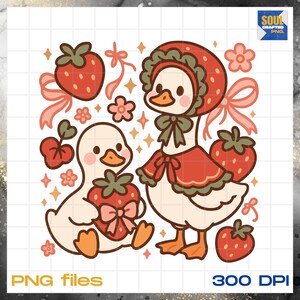 Strawberry Goose PNG | Cute Cottagecore Bow Goose Sublimation ...