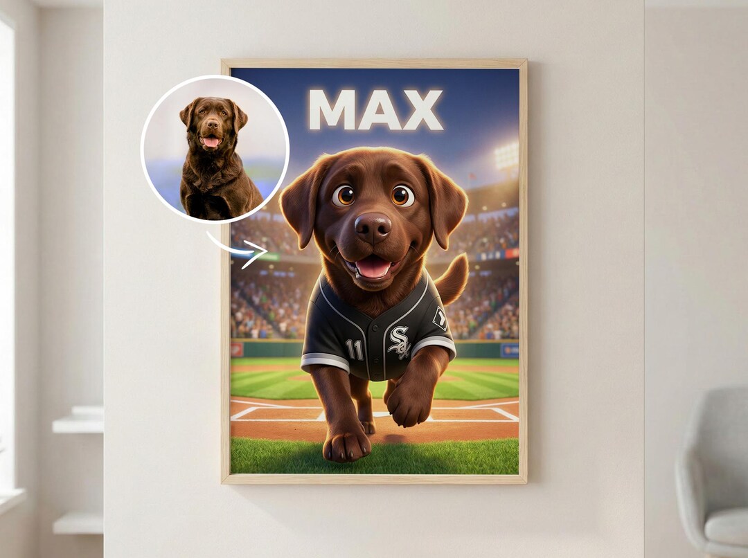 Custom Baseball Pet Portrait Pixar Style, Personalized Cartoon Pet ...
