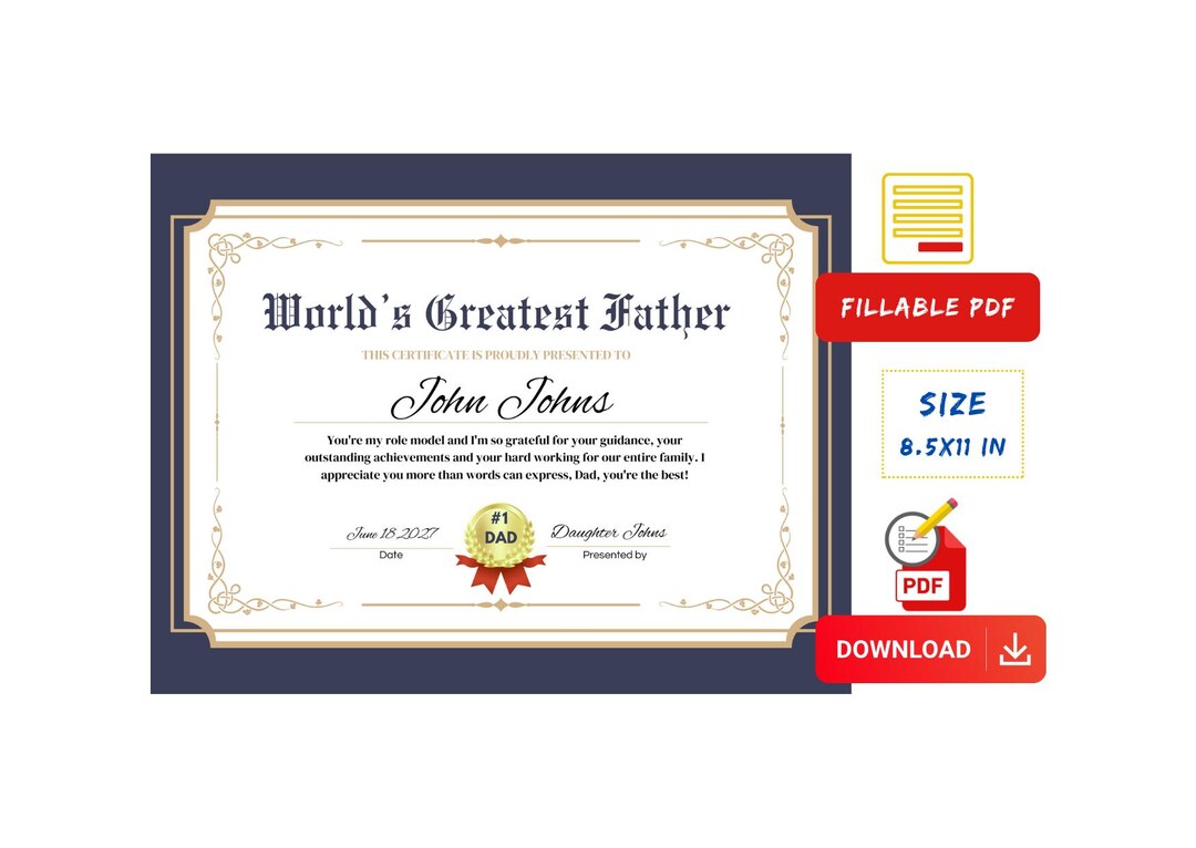 World's Greatest Father, World Best Dad, Worlds Greatest Dad, Fillable ...