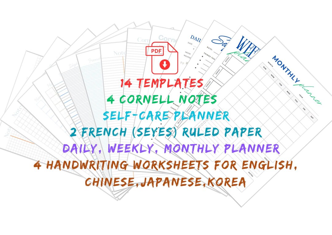 14-page Printable Worksheet, French Seyes Ruled, Cornell Notes and ...