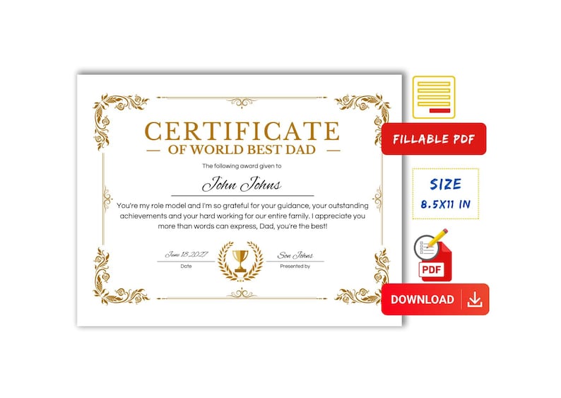 Certificate of World's Best Dad, Greatest Father, World Best Dad, Daddy ...