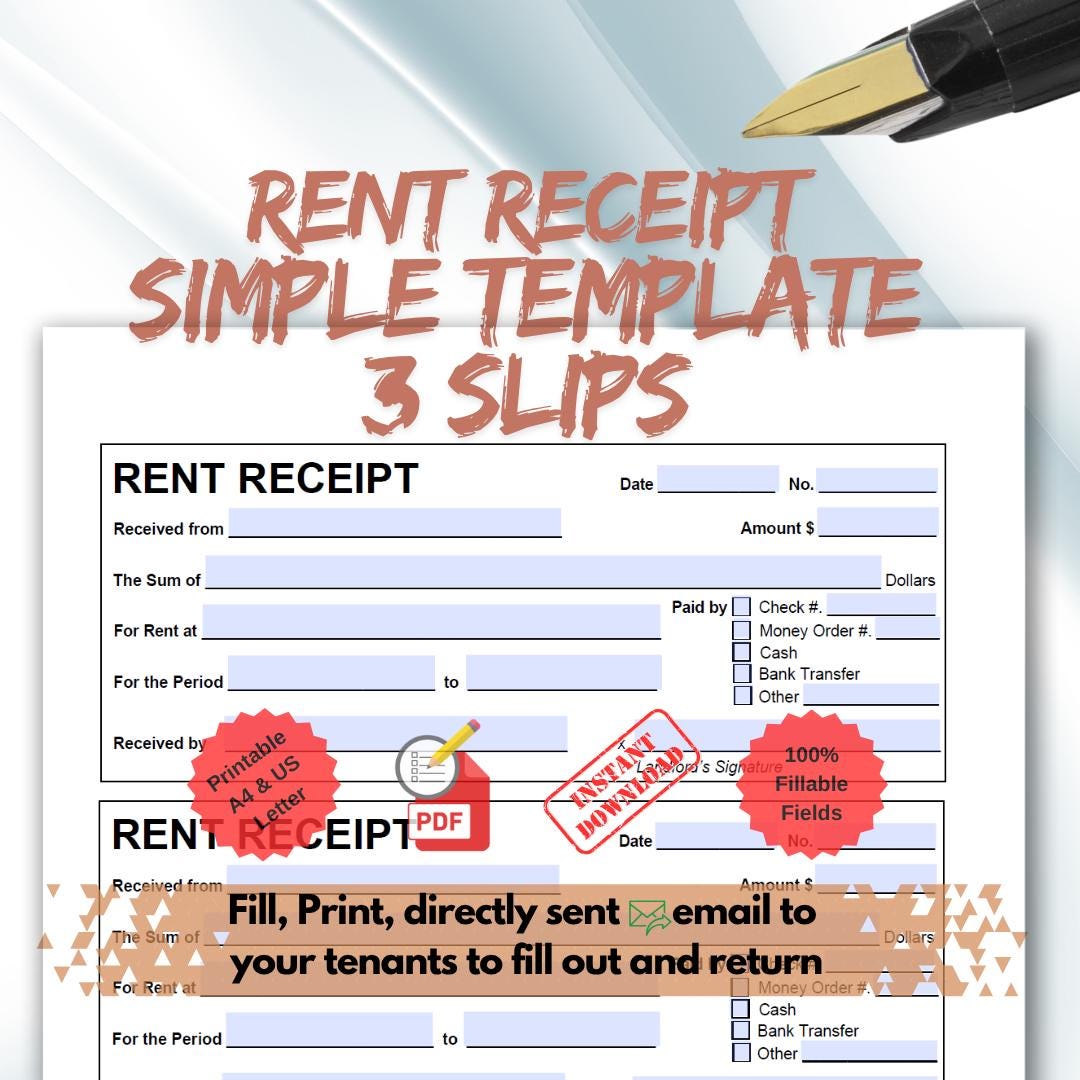 Simple Rent Receipt Template: Fillable, Printable, Downloadable - Etsy