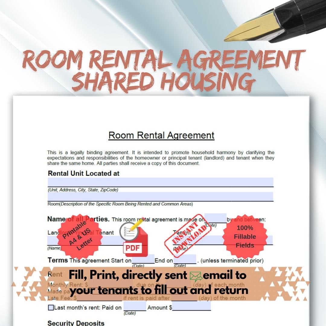 Room Rental Agreement, Roommate Agreement, Simple Room Rental Template ...