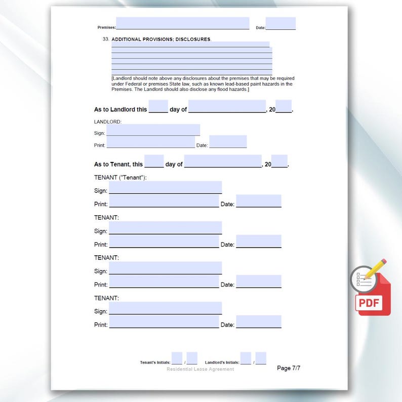 Standard Residential Lease Agreement: Fillable Rental Contract ...