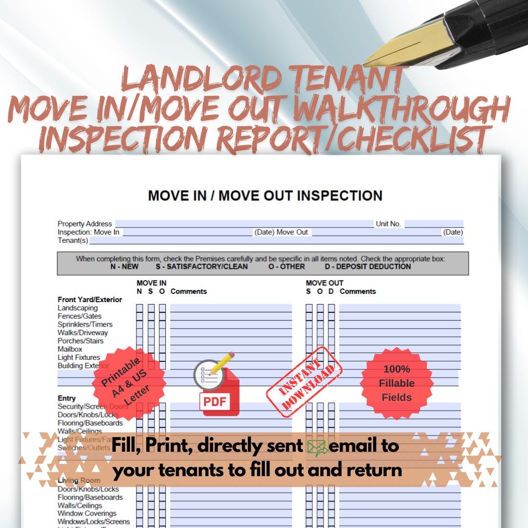 Tenant Inspection, Landlord Checklist, Move In/out Inspection ...