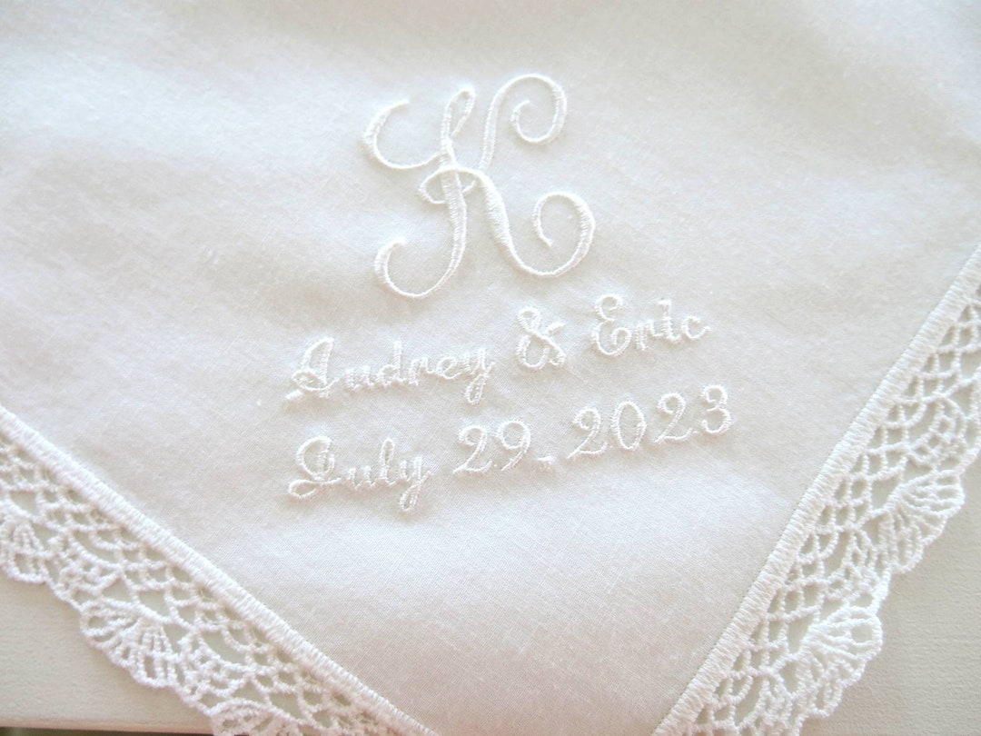 Wedding Hankerchief With Single Initial and Names and Date, Wedding ...