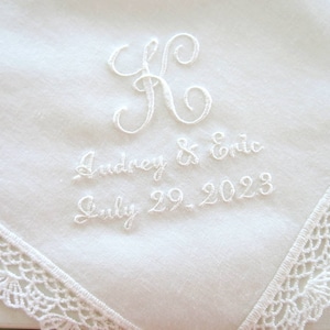 Wedding Hankerchief With Single Initial and Names and Date, Wedding ...