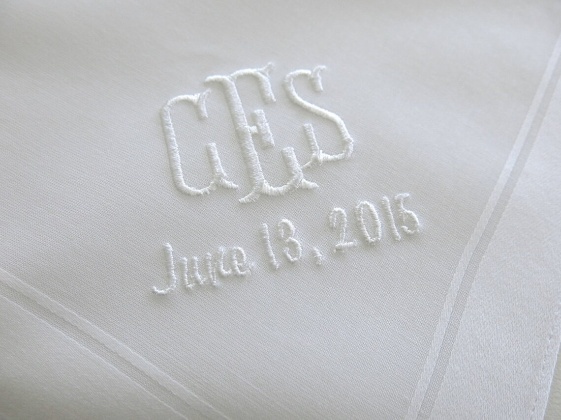 Mens Cotton Handkerchief with 3 Initials Monogram & Date | Etsy