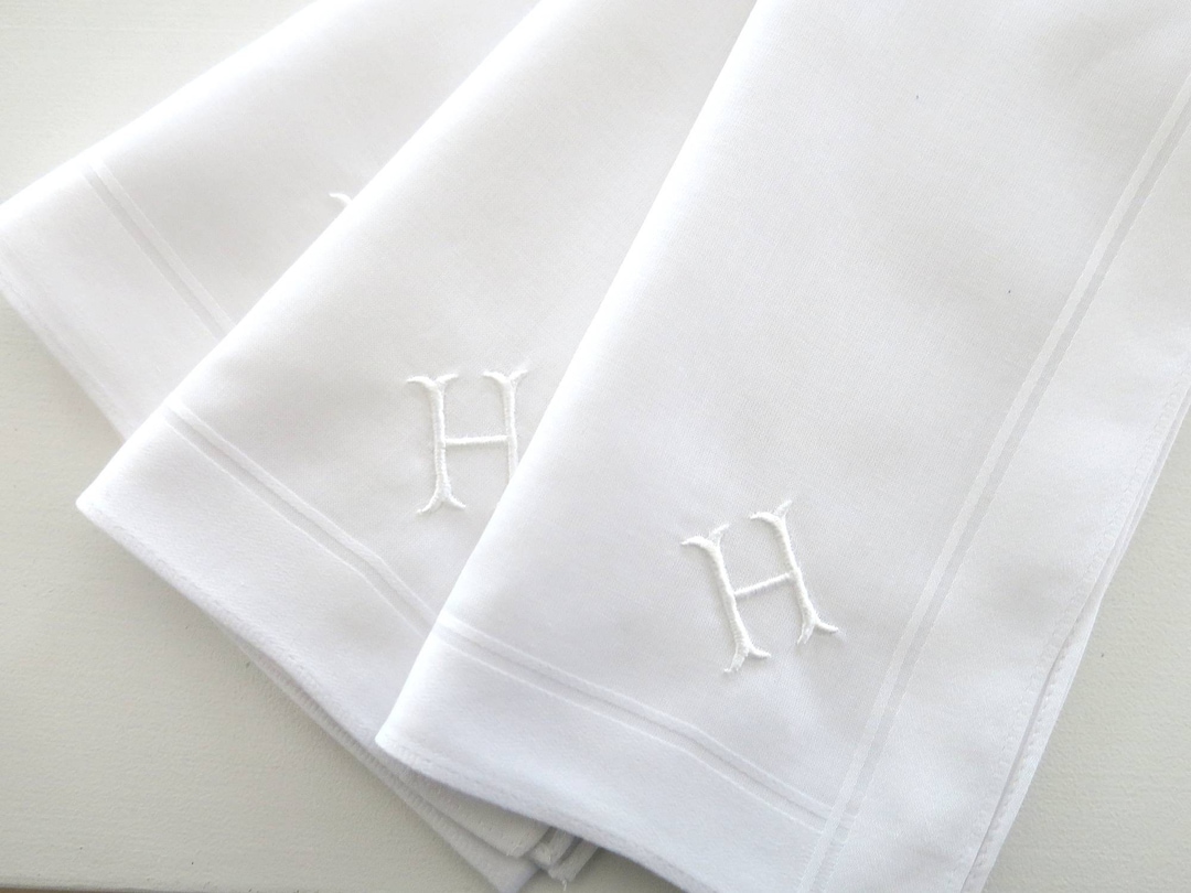Set of 3 White Cotton Mens Single Initial Monogrammed Handkerchiefs ...