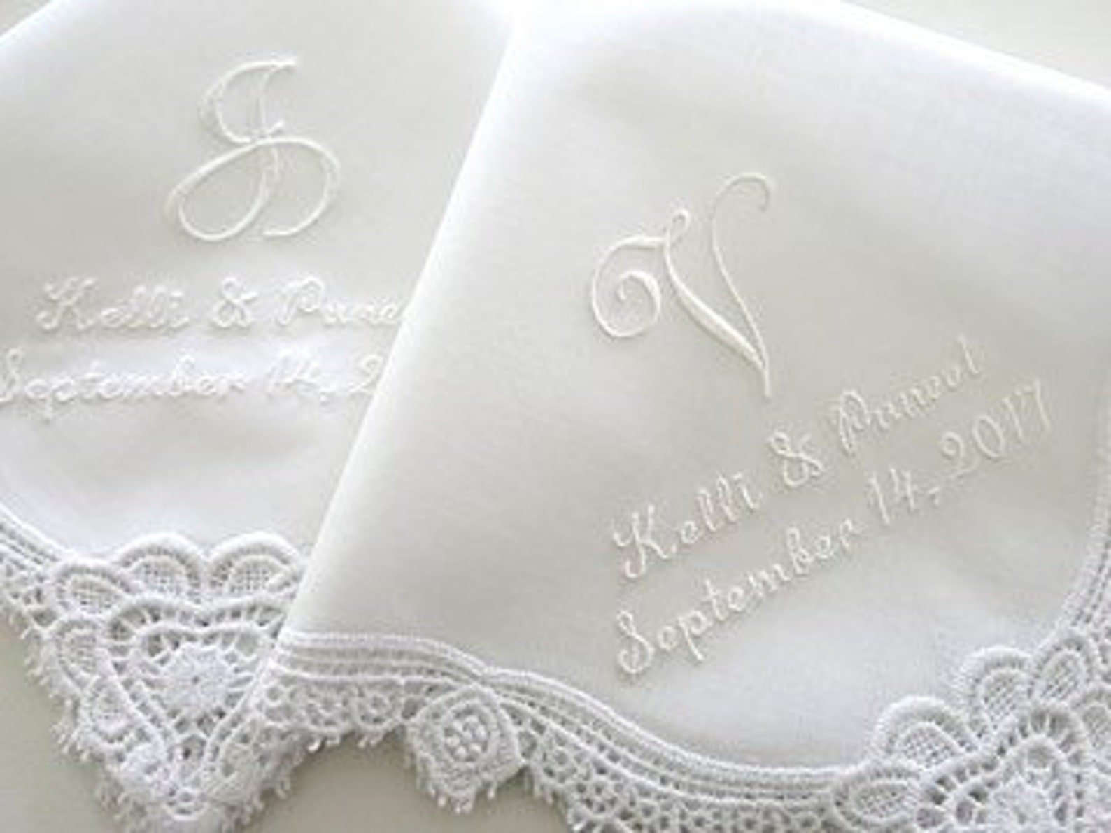 White Wedding Handkerchief Wedding Hankie Names and Wedding | Etsy