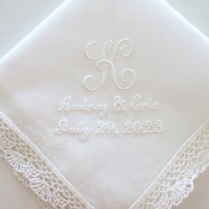Wedding Hankerchief With Single Initial and Names and Date, Wedding ...