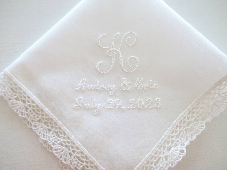 Wedding Hankerchief With Single Initial and Names and Date, Wedding ...
