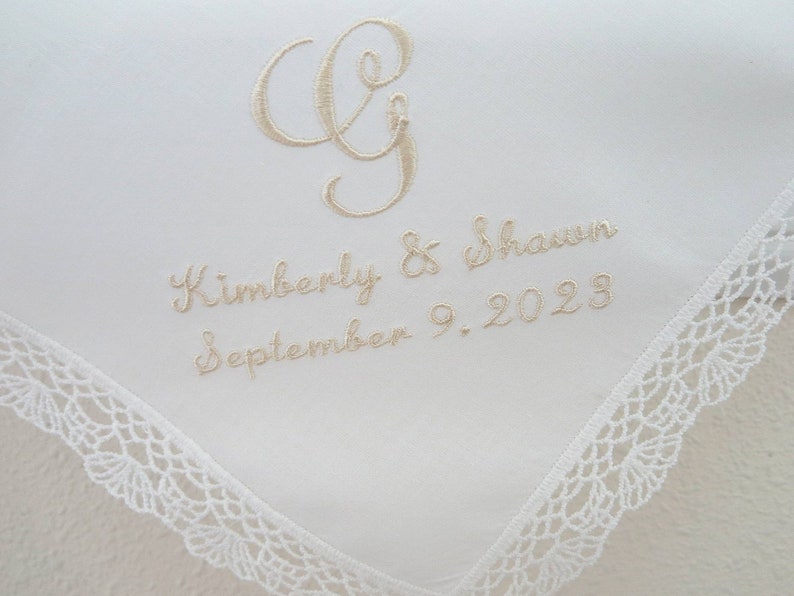 Wedding Hankerchief With Single Initial and Names and Date, Wedding ...
