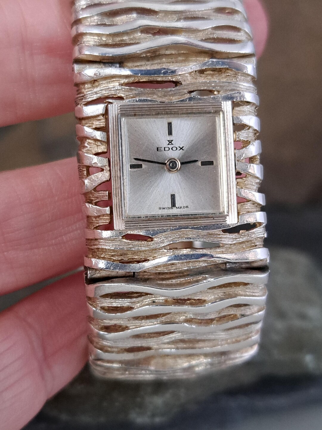1974 David Shackman & Sons Brutalist Sterling Silver Cuff Watch With ...