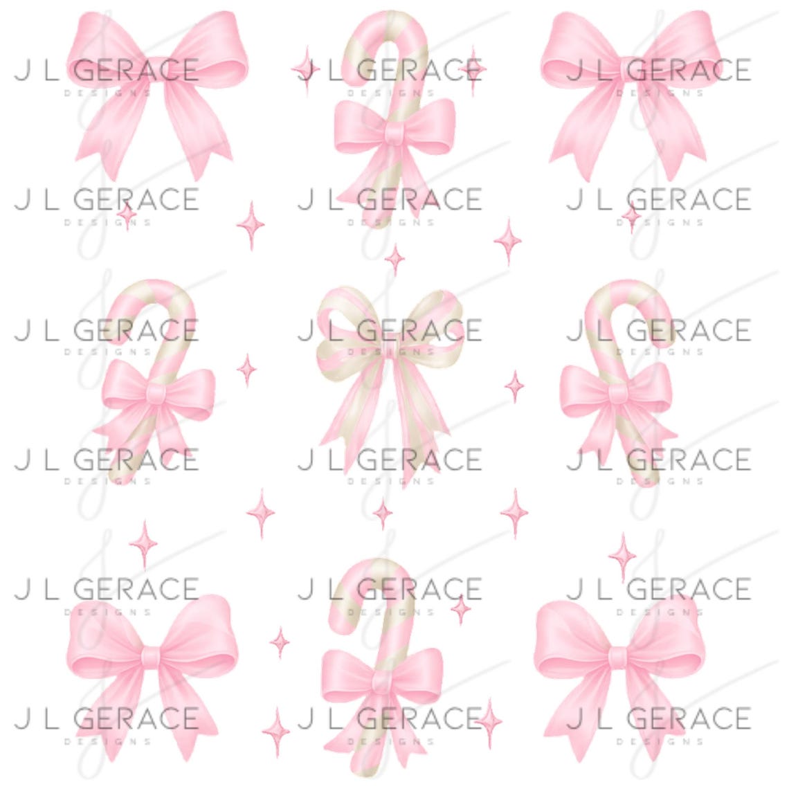 Pastel Pink Candy Cane Bow Clipart Cute Christmas PNG Holiday Artwork ...